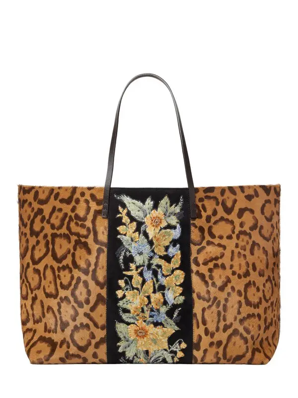 Fendi Medium Roll Jaguar Print Cavallino Leather Shopper With Embroidery - [brown]
